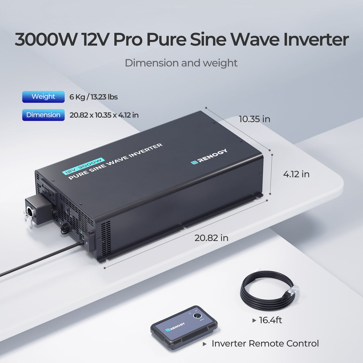 Renogy 3000W 12V Pro Pure Sine Wave Inverter with EcoSleep Mode ...